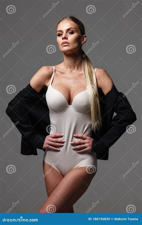Fashion And Lingerie Concept Beautiful Blond Lady Portrait In Nude