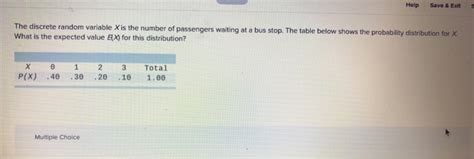 Solved Help Save And Exit The Discrete Random Variable Xis The