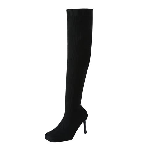 Entyinea Womens Knee High Boots Thigh High Block Heel Boot Women