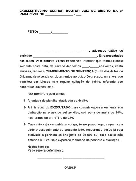 Cumprimento De Sentença Cível Pdf Direito