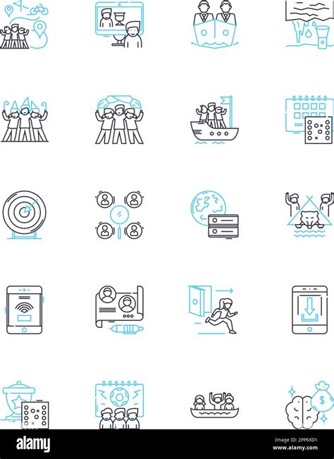 Synchronized Effort Linear Icons Set Synergy Collaboration