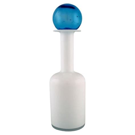 Otto Brauer For Holmegaard Bottle In White Art Glass With Red Ball