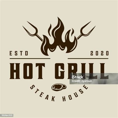 바베큐 로고 빈티지 벡터 일러스트 레이 션 템플릿 아이콘 그래픽 디자인 Bbq 그릴 불꽃 기호 또는 복고풍 타이포그래피 스타일의