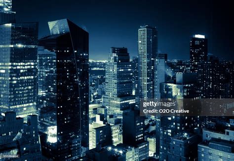 Blue City Skyline At Night