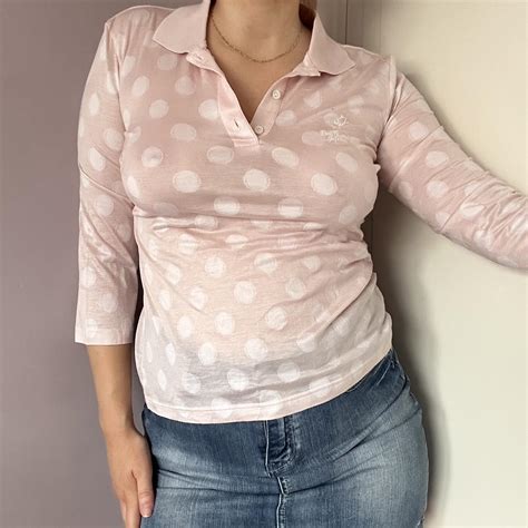 Vintage Pink Polka Dot 34 Sleeve Top With Collar Depop