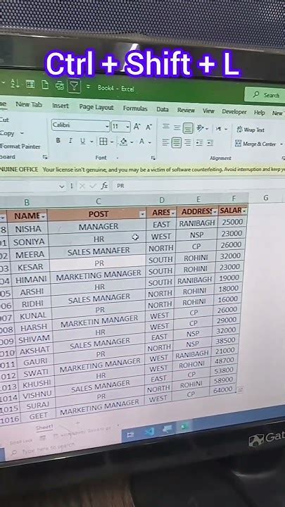 how to apply filter on data in ms excel exceltips exceltricks excelshortcuts youtube