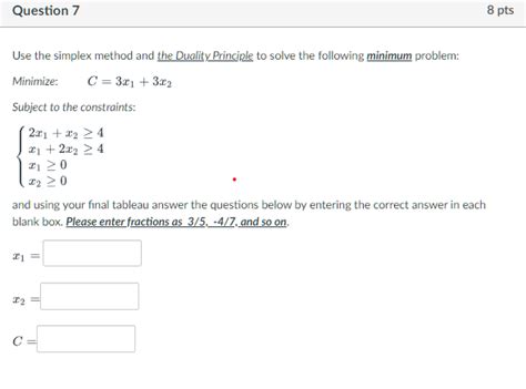 Solved Use The Simplex Method And The Duality Principle To