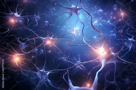 Illustration Of The Microscopic Inside Of A Human Brain Neurons Send