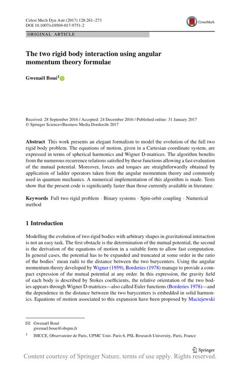 The Two Rigid Body Interaction Using Angular Momentum Theory Formulae