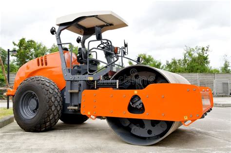 Paving Roller Compactor For Road Works In The Construction Site Stock