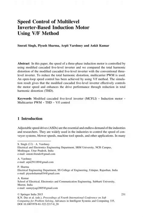 Pdf Speed Control Of Multilevel Inverter Based Induction Motor Using