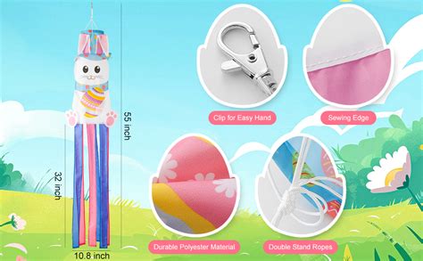 2pcs 55 Inch Spring Easter Windsock Bunny Wind Socks