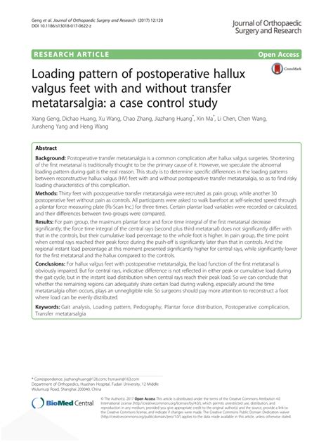 Pdf Loading Pattern Of Postoperative Hallux Valgus Feet With And