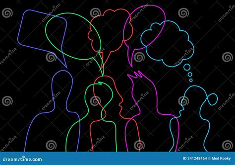 Connect The People Concept Connected Silhouettes Outline With Speech