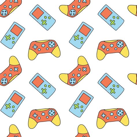 Premium Vector Seamless Pattern With Cartoon Joystick And Gamepad Electronic Game On White