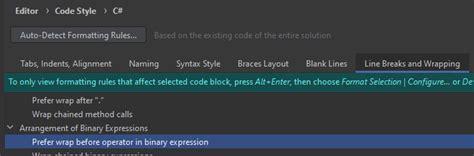 Rider Multiline Statement Alignment How To Change The Default Alignment Stack Overflow