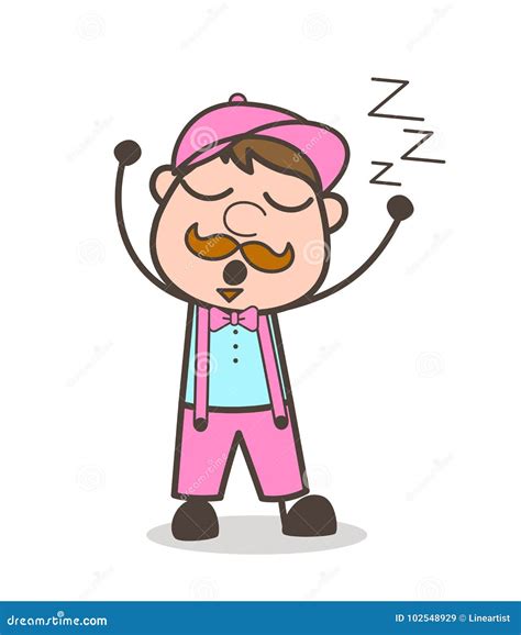 Tired Man Going To Sleep In Bed Vector Cartoon Stick Figure
