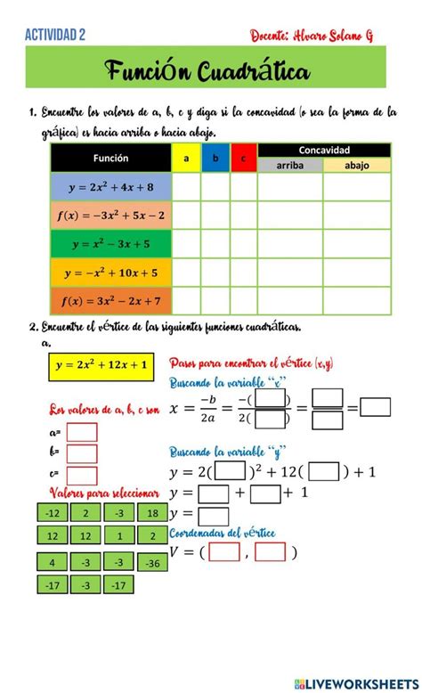 Funcion Cuadratica Online Worksheet For 11
