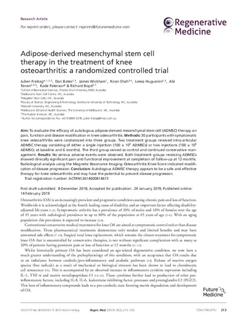 Pdf Adipose Derived Mesenchymal Stem Cell Therapy In The Treatment Of