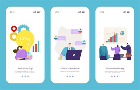 브레인 스토밍 온라인 대화 비즈니스 회의 방문 템플릿 웹 사이트 페이지 포스터 배너 평면 벡터 일러스트 설정 개념에 대한 스톡