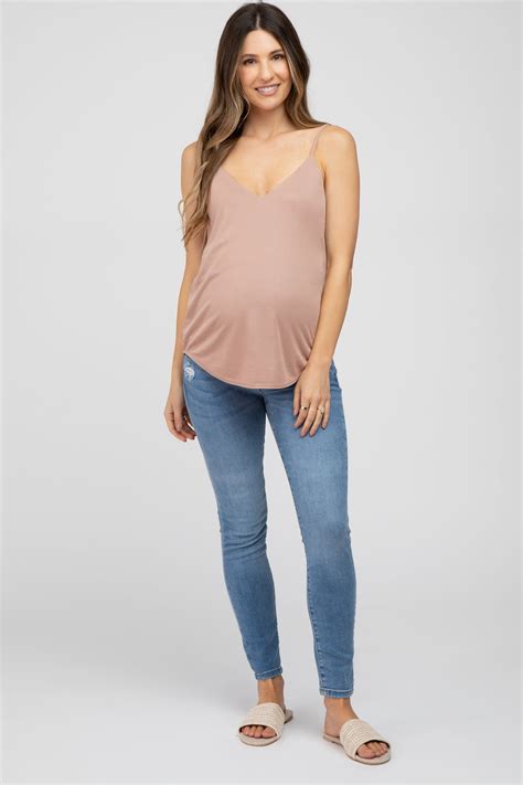 Mocha Curved Hem Maternity Tank Top Pinkblush