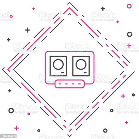 흰색 배경에 고립 된 음악 아이콘을 재생하고 혼합하기위한 라인 Dj 리모컨 비닐 플레이어와 리모컨이 완비 된 Dj 믹서 다채로운 개요 개념 벡터 Dj에 대한 스톡 벡터 아트