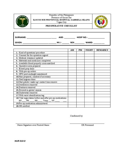 Preoperative Checklist Pdf