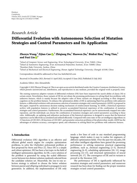 Pdf Differential Evolution With Autonomous Selection Of Mutation Strategies And Control