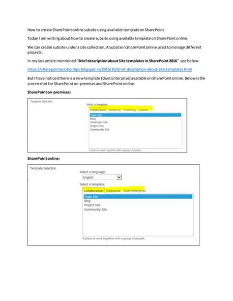 How To Create Share Point Online Subsite Using All Template Available On Sharepoint Docx