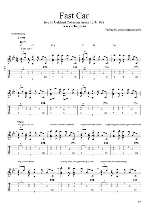 Tracy Chapman Fast Car TAB Live
