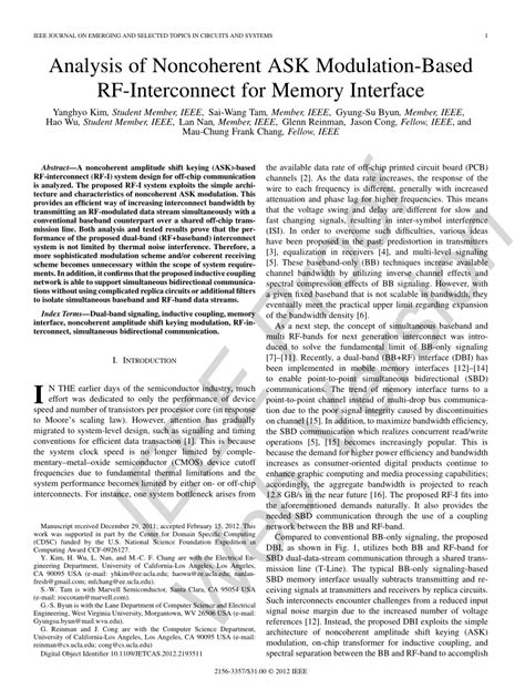 Pdf Analysis Of Noncoherent Ask Modulation Based Rf Interconnect For