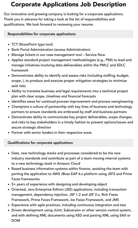 Corporate Applications Job Description Velvet Jobs
