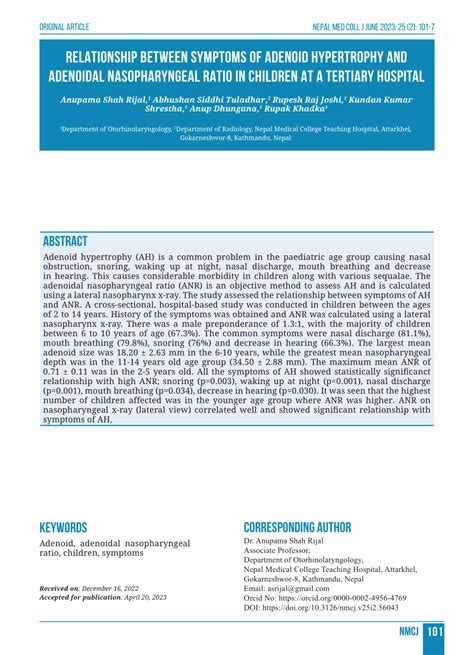 Pdf Relationship Between Symptoms Of Adenoid Hypertrophy And