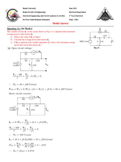circuit final model answer pdf electrical network electrical