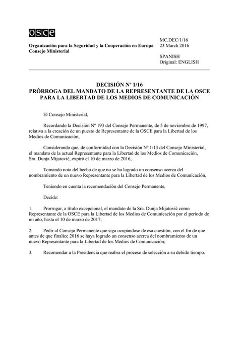 decisión nº 1 16 prórroga del mandato de la representante de la