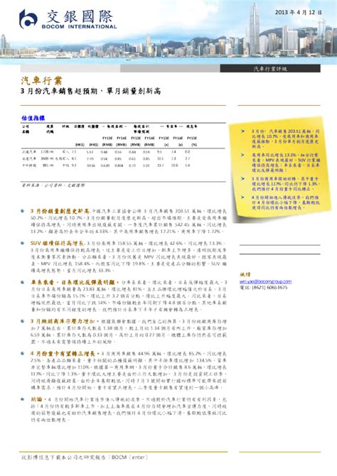 汽车行业：3月份汽车销售超预期单月销量创新高