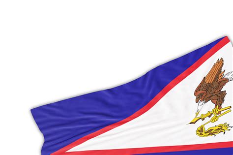 주름이 있는 아메리칸 사모아의 사실적인 국기 흰색 배경에 고립되어 있습니다 바닥글 모퉁이 디자인 요소 애국적인 테마나 전국 행사 프로모션에 적합합니다 비어 있음 공간을