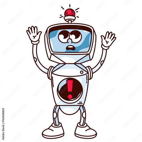 Groovy Robot Cartoon Character With Important Warning Message Funny