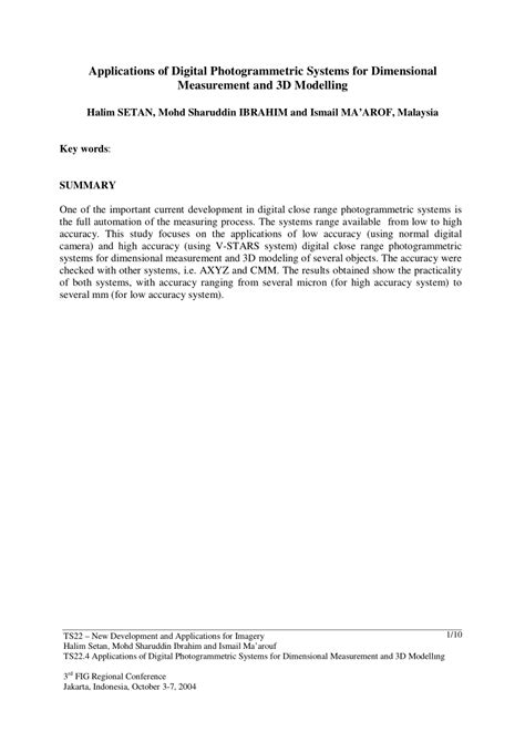 Full Article Applications Of Digital Photogrammetric Systems For