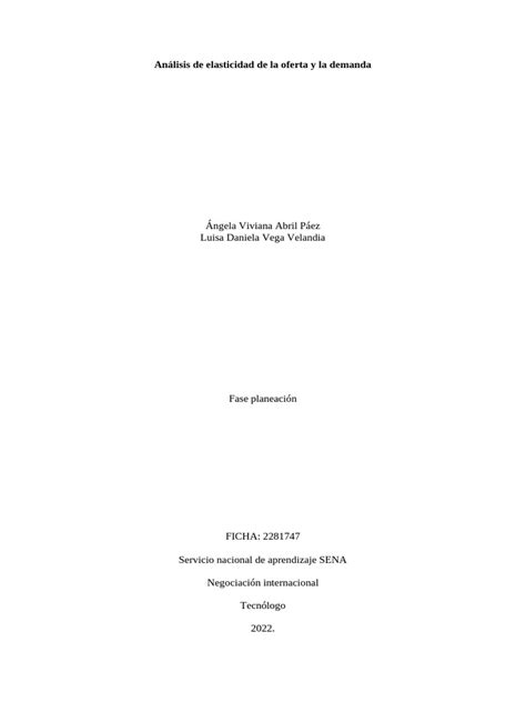 Ev 1 Analisis De Elasticidad De La Oferta Y La Demanda Pdf