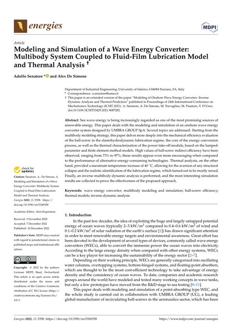 Pdf Modeling And Simulation Of A Wave Energy Converter Multibody System Coupled To Fluid Film