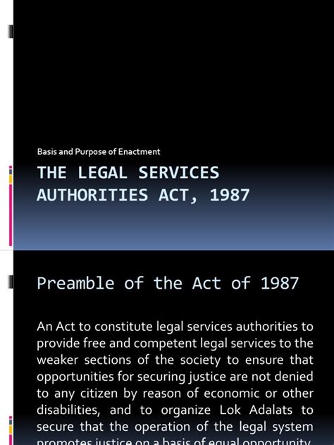 The Legal Services Authorities Act 1987 Basis And Purpose Of
