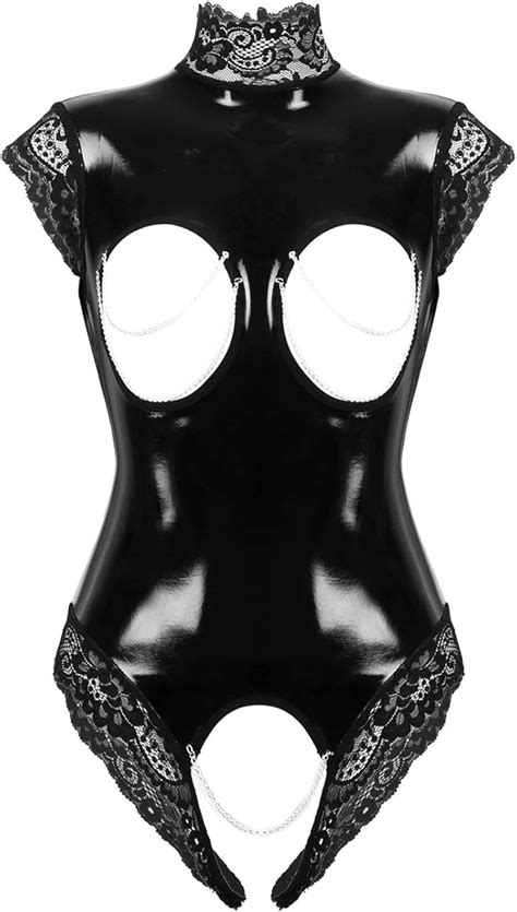 Sexy Cupless Crotchless Teddy Lingerie Femme Pvc Latex Catsuit Gothic