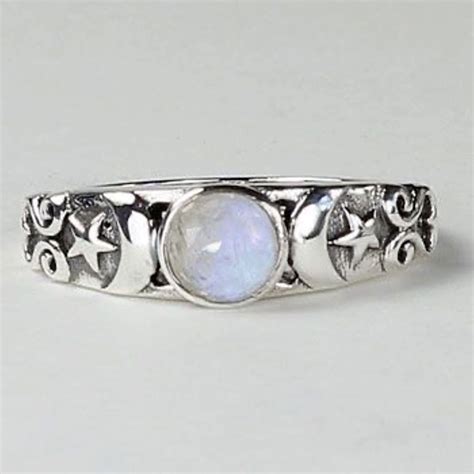 Sterling Silver Round Moonstone Ring With Moon Phase Elegant Round