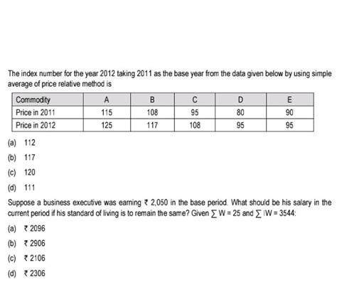 The Index Number For The Year 2012 Taking 2011 As The Base Year From The Data Given Below By