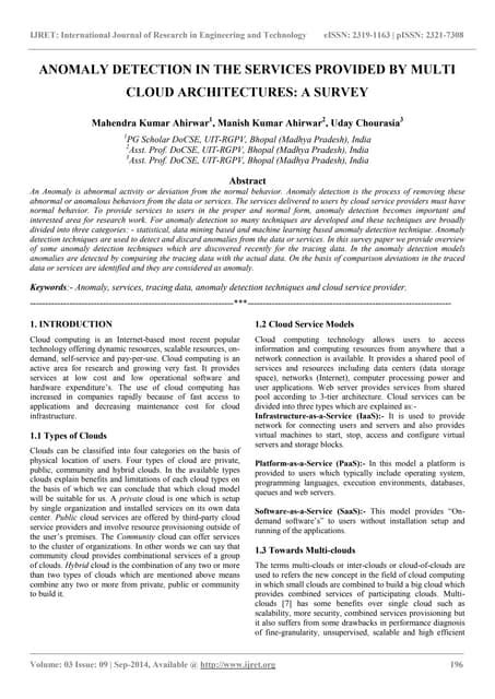 Anomaly Detection In The Services Provided By Multi Cloud Architectures A Survey Pdf