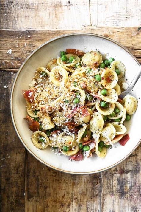 Buttery Orecchiette With Crispy Pancetta And Peas Serving Dumplings