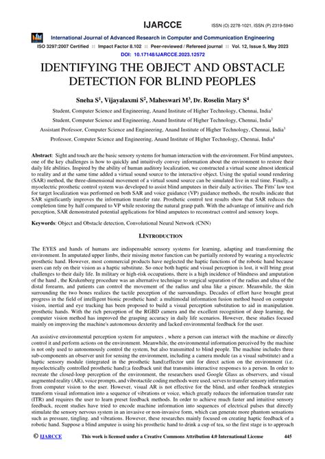 Pdf Identifying The Object And Obstacle Detection For Blind Peoples