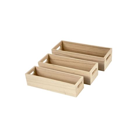 Set Of 3 Wooden Storage Caddies Crates Or Boxes With Handle Holes