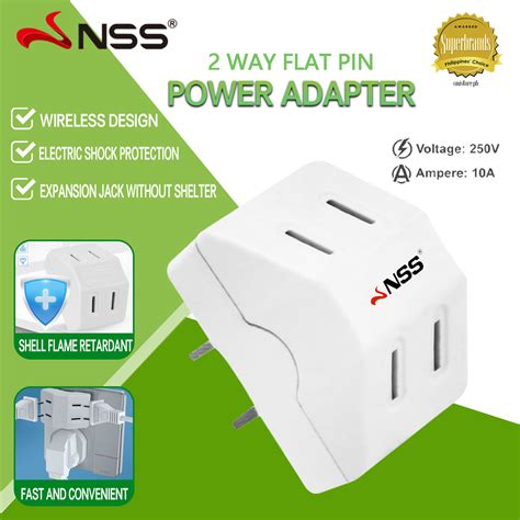 Nss 2 Way Flat Pin Power Adapter Extension Adapter Socket Outlet Ns 002